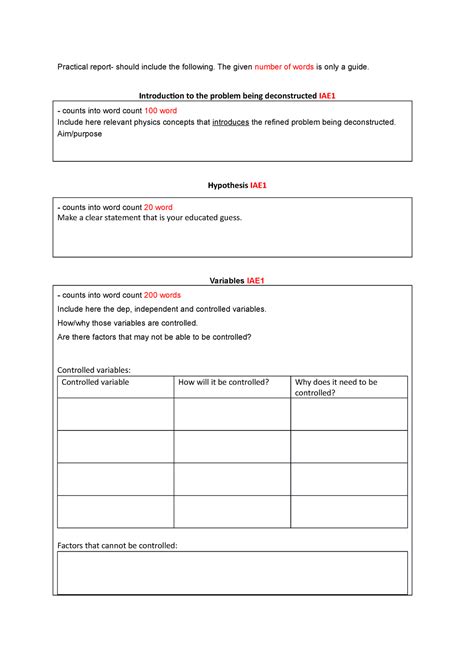 Practical Report Template Practical Report Should Include The Following The Given Number Of