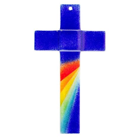 Glass Cross Rainbow Blue