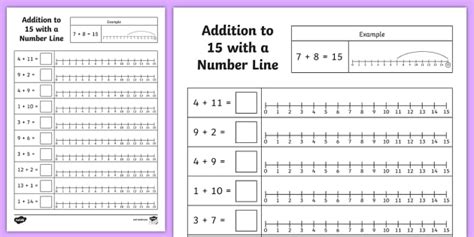 Addition To 15 Number Line Worksheet Year 2 Teacher Made