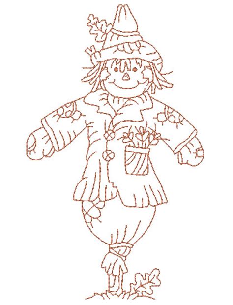 Redwork Autumn Scarecrows 20 Machine Embroidery Designs Etsy