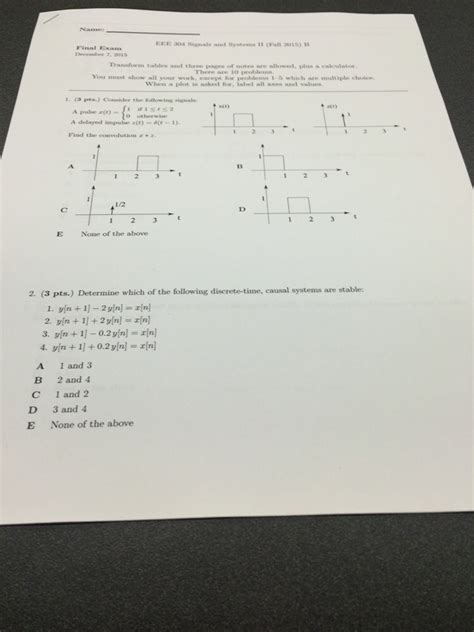 Solved Consider The Following Signals A Pulse X T {1 If
