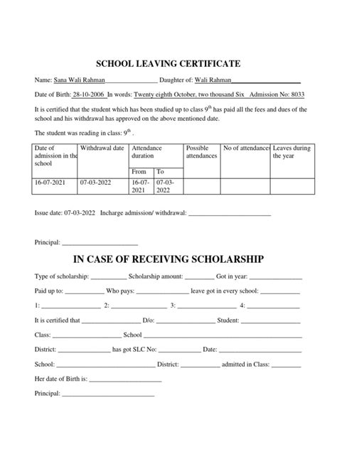 School Leaving Certificate Pdf Educational Stages