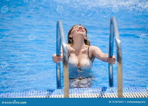 Young Woman In The Swimming Pool Stock Image Image Of Bikini Hair