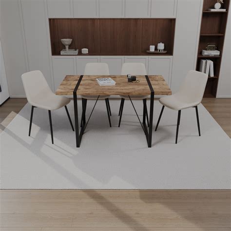 Dining Table Set For 4 55 Mdf Wood Kitchen Table With 4 Linen