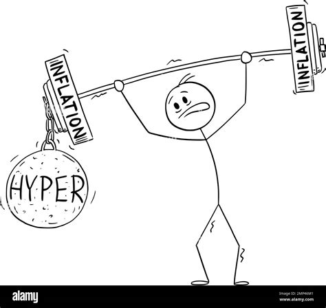 Person Trying To Withstand The Hyperinflation Vector Cartoon Stick