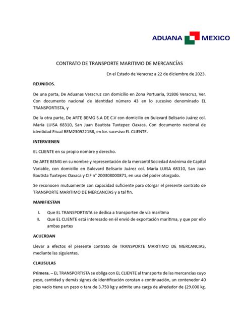 Contrato De Transporte Maritimo Pdf