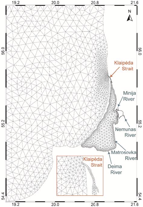 Computational Grid Of The Hydrodynamic Model Shyfem Dark Blue Arrows