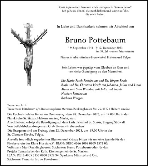 Traueranzeigen Von Bruno Pottebaum Sich Erinnern De