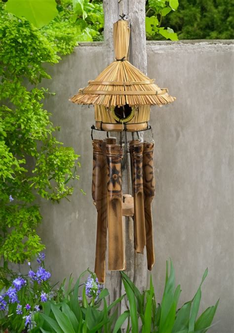 Songbird Burnt Flower Bamboo Wind Chime Birdhouse Second Nature Online