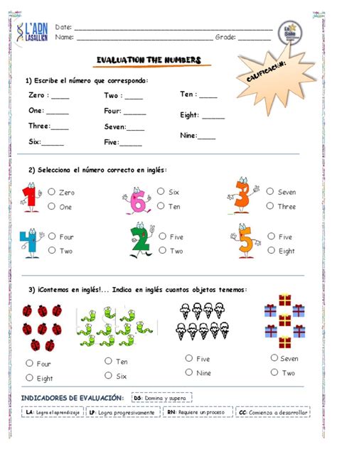 Evaluación De Números En Inglés Para Niños Pdf Crecimiento Personal