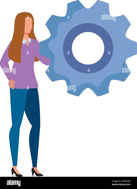 Elegant Business Woman Lifting Gear Machine Stock Vector Image And Art Alamy