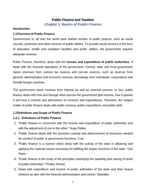 Chapter 1 Basics Of Public Finance Pdf Public Finance Taxes