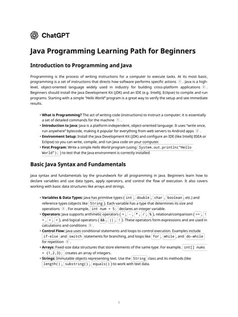 Java Programming Learning Path For Beginners Pdf Class Computer