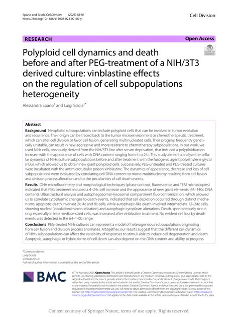 Pdf Polyploid Cell Dynamics And Death Before And After Peg Treatment