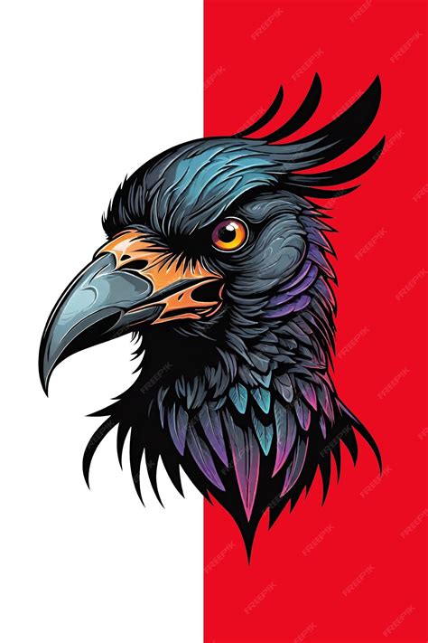 Premium Psd Illustration Of A Crows Head On A Red And White Background