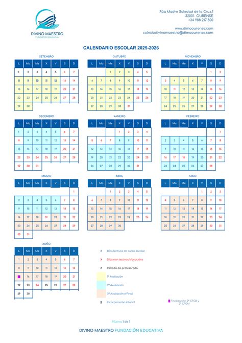 Calendario Escolar 2526 Divino Maestro Fundación Educativa