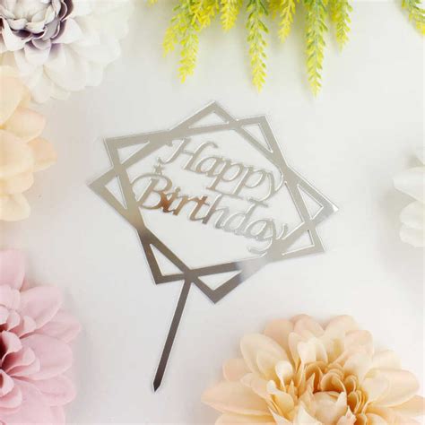 Happy Birthday Yazılı Kare Şekilli Pasta Süsü Gümüş Renk Pasta Süsü