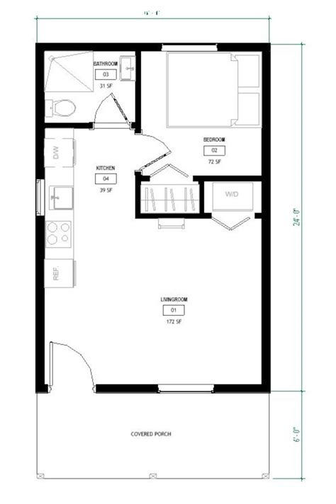 16x24 Cabin Plans With Covered Porch Cottage Guest House Digital
