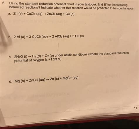 Solved 6 Using The Standard Reduction Potential Chart In