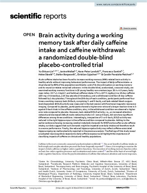 Pdf Brain Activity During A Working Memory Task After Daily Caffeine