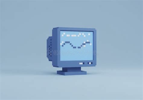 Retro Pixel Art Computer Displaying Waveform Graphic Stock Illustration