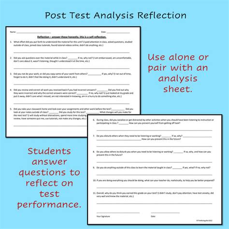 Post Test Analysis And Reflection Worksheets Analyze Missed And Guessed Questions