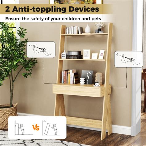 Ladder Shelf Desk With Countertop Drawer And Anti Toppling Device Costway