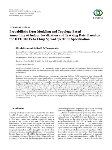 PDF Probabilistic Error Modeling And Topology Based Smoothing Of Indoor Localization And