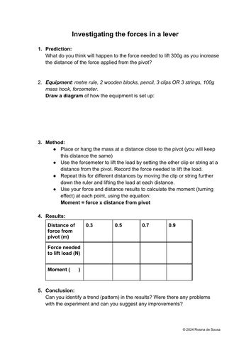 Forces Practical Worksheets Ks3 Teaching Resources