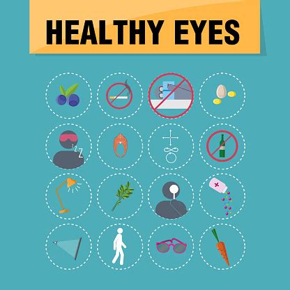 Healthy Eyes Icons Food Suggestions Exercises Stock Illustration
