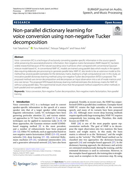 PDF Non Parallel Dictionary Learning For Voice Conversion Using Non Negative Tucker Decomposition