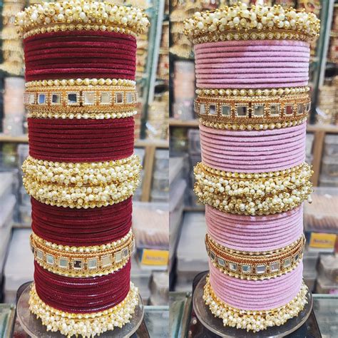 Lariya Moti Bangles Set With Velvet Bangles Bangles King
