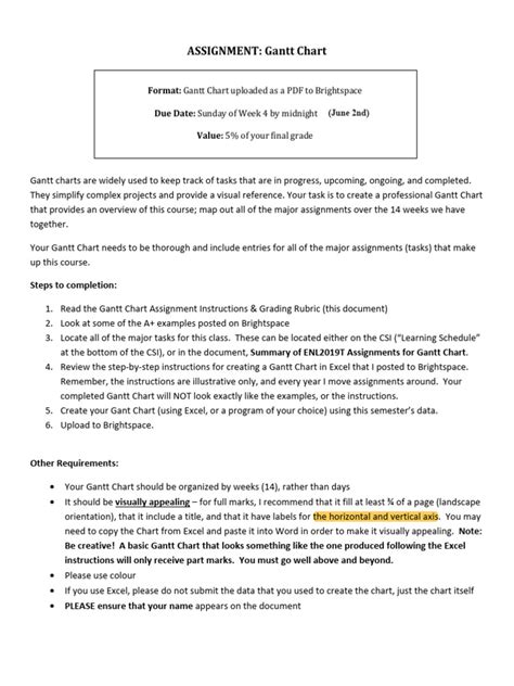 Gantt Chart Assignment Instructions Download Free Pdf Microsoft