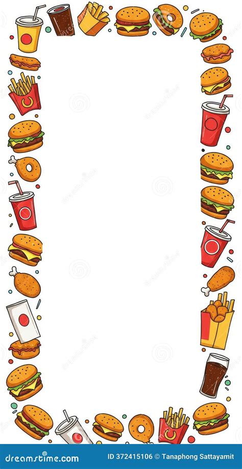 Set Of Food Border Frame Baking Buns And Meat Dishes Hand Drawing
