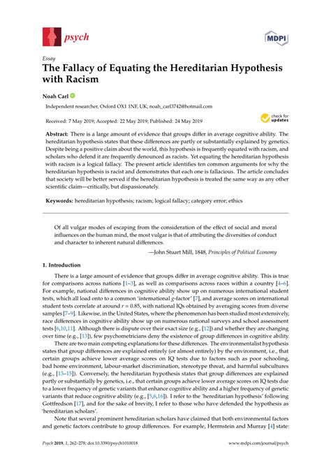 Pdf The Fallacy Of Equating The Hereditarian Hypothesis With Racism