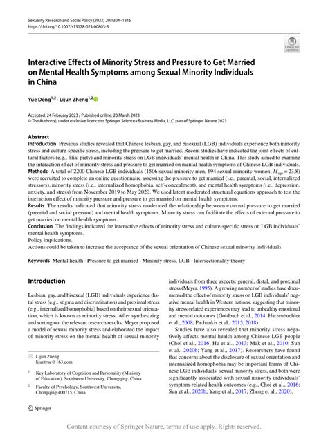 Interactive Effects Of Minority Stress And Pressure To Get Married On