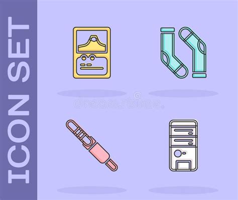 Set Computer Card Game Audio Jack And Socks Icon Vector Stock