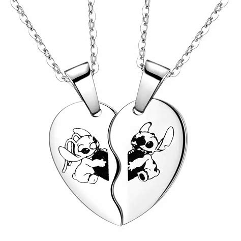 1pair Cute Stitch Stainless Steels Pendant Necklace Kawaii Stitch
