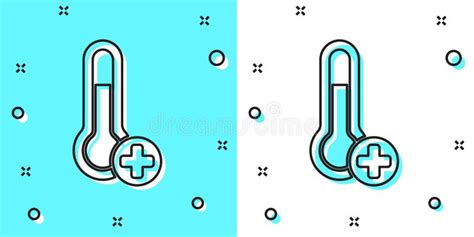 Black Line Meteorology Thermometer Measuring Icon Isolated On Green And White Background