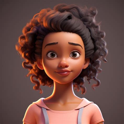 Premium Photo Hyperrealistic Cartoon Girl With Curly Hair 3d
