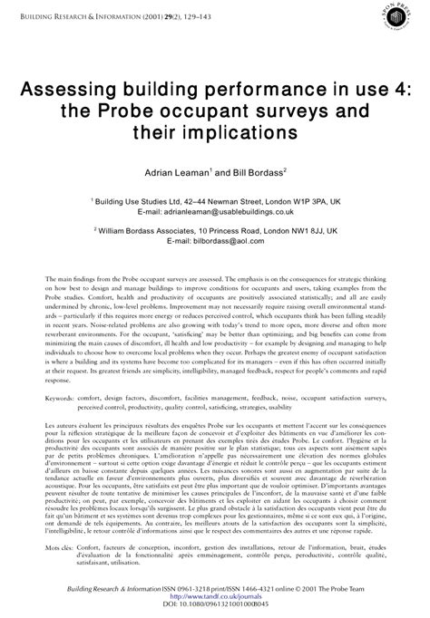 Pdf Assessing Building Performance In Use 4 The Probe Occupant