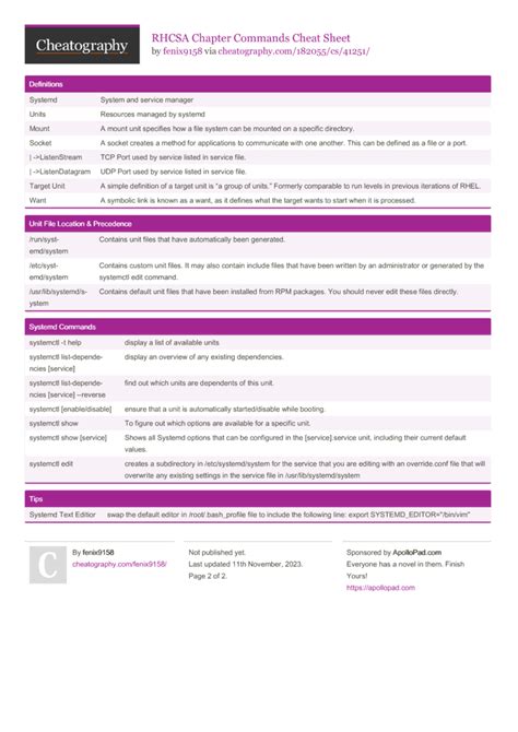Rhcsa Chapter Commands Cheat Sheet By Fenix9158 Download Free From