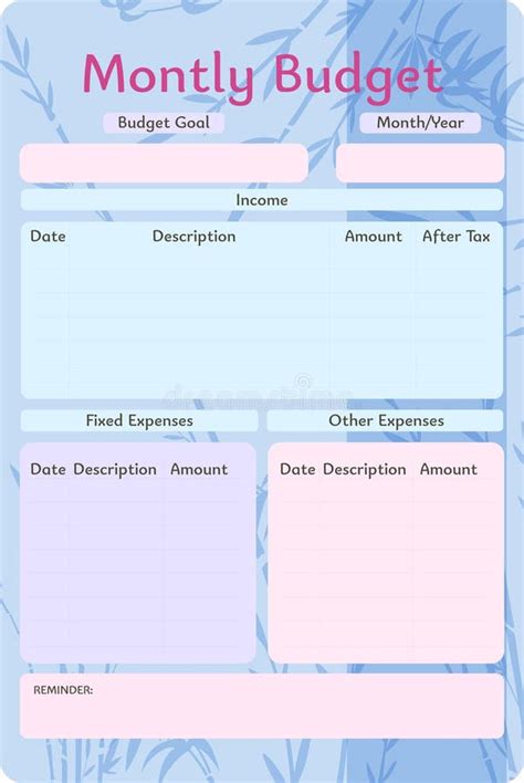 Montly Budget Planner In Bamboo Backfround Stock Illustration Illustration Of Diagram Income