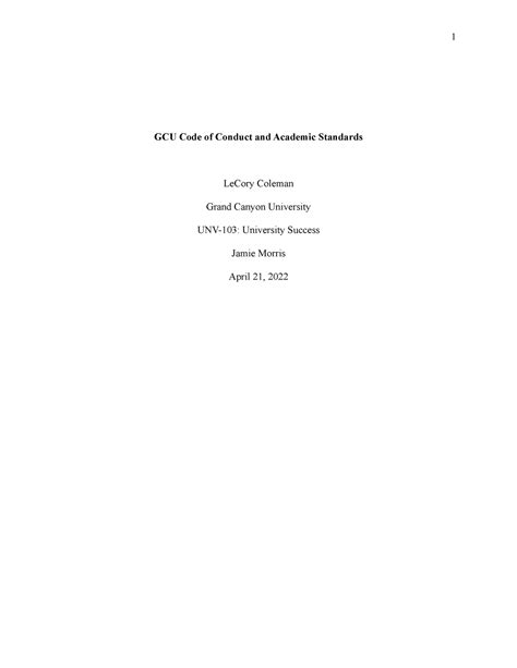 Unv 103 T5 Gcu Reflection Academic Path Gcu Code Of Conduct And Academic Standards Lecory