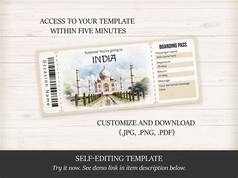 Editable India Boarding Pass Template Surprise India Trip Etsy