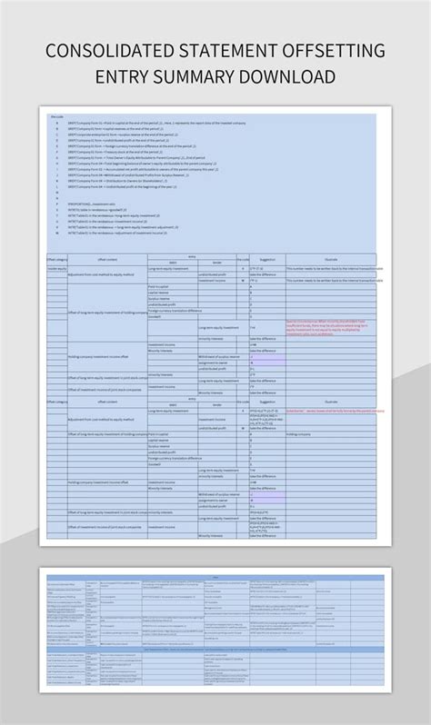 Consolidated Statement Offsetting Entry Summary Download Excel Template