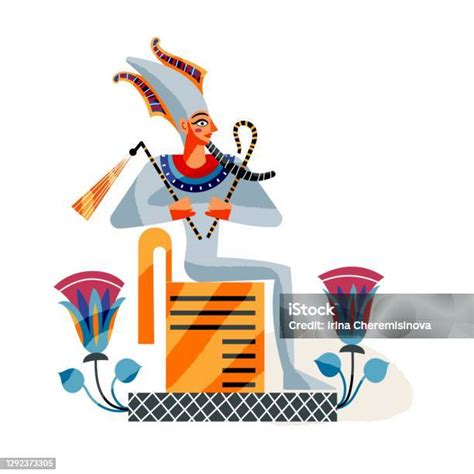 고대 이집트 파라오 앉아 이집트 미술사 상징과 신 벡터 일러스트레이션 홀 지배 문명과 왕좌에 파라오 동상 신화 요소 및 패턴 고대 문명에 대한 스톡 벡터 아트 및 기타