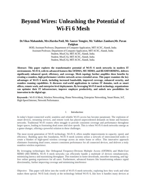Beyond Wires Unleashing The Potential Of Wi Fi 6 Mesh Pdf Wi Fi Computer Network