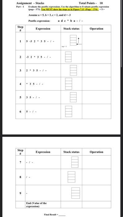 Solved Assignment Stacks Total Points 10 Part 1 Evaluate