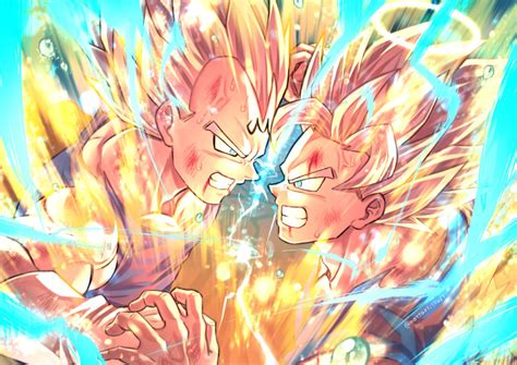 Safebooru 2boys Battle Blonde Hair Bruise Clenched Teeth Dragon Ball